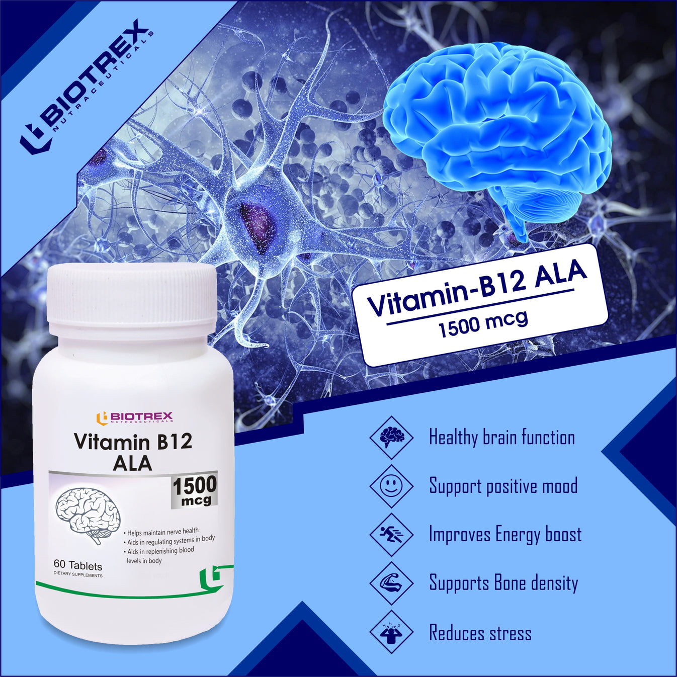 Biotrex Vitamin B12 1500mcg - Combination of Vitamin B12, B1, B5, B6 ...